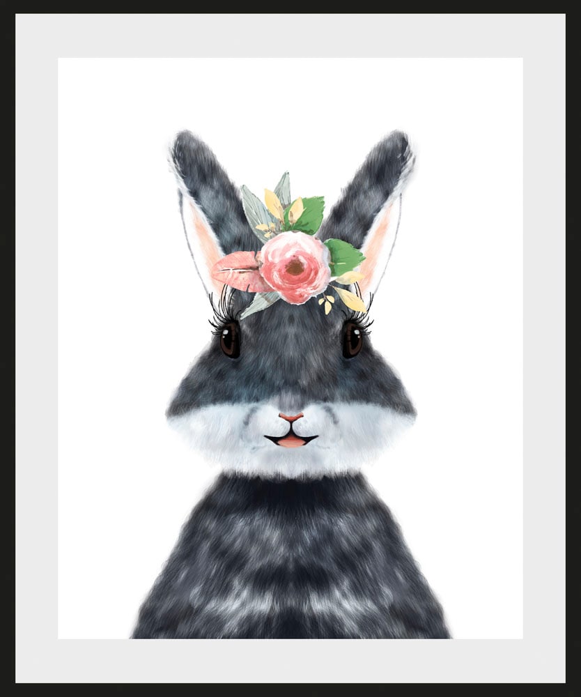 queence Bild »Albino«, Hase-Hasen-Haustiere-Kunst-Ostern-Blumen, (1 St.), mit Rahmen, schwarz ...