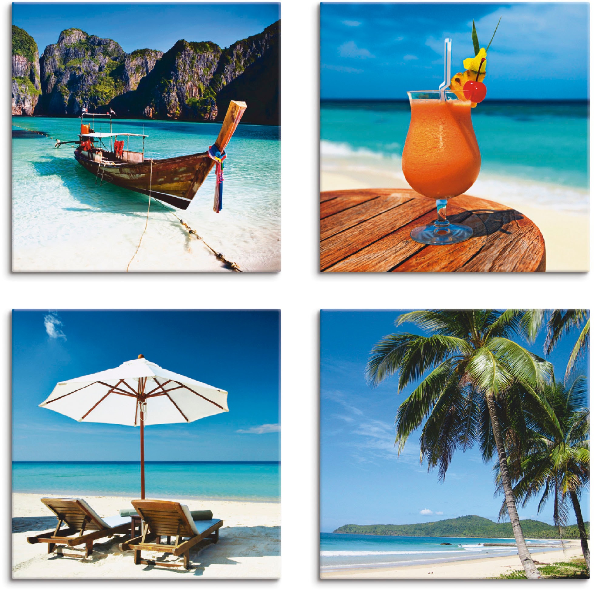 Artland Leinwandbild »Maya Bay Fruchtcocktail Strand«, Strand, (4 St ...