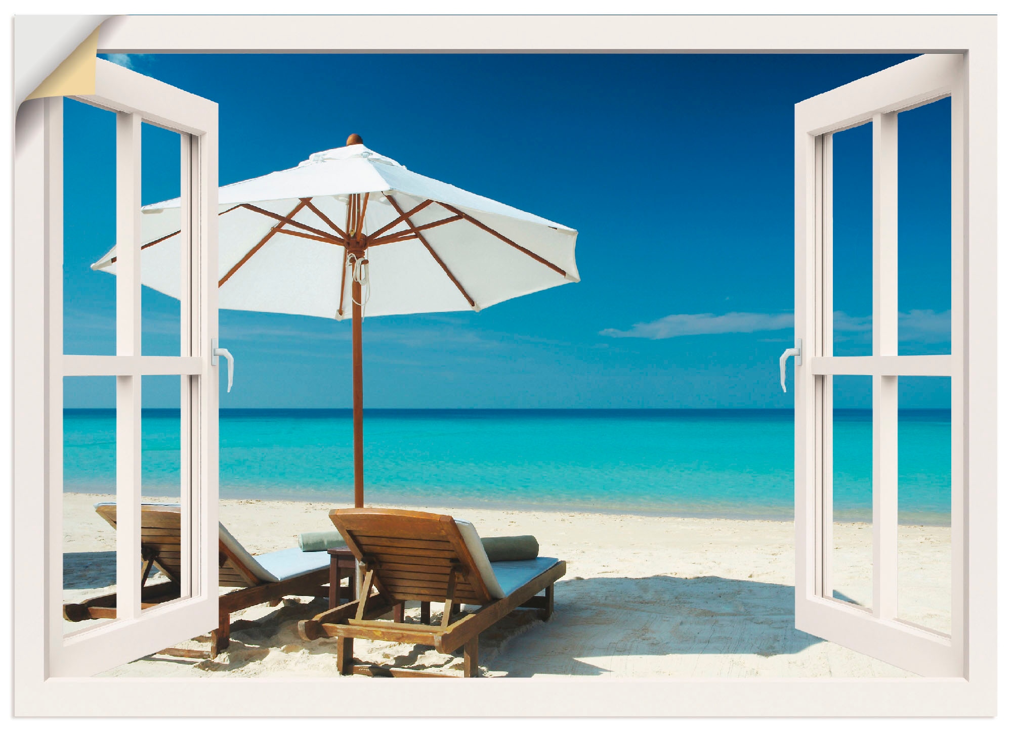 Artland Wandbild »Fensterblick - Zwei Liegestühle«, Fensterblick, (1 St.), als Leinwandbild ...