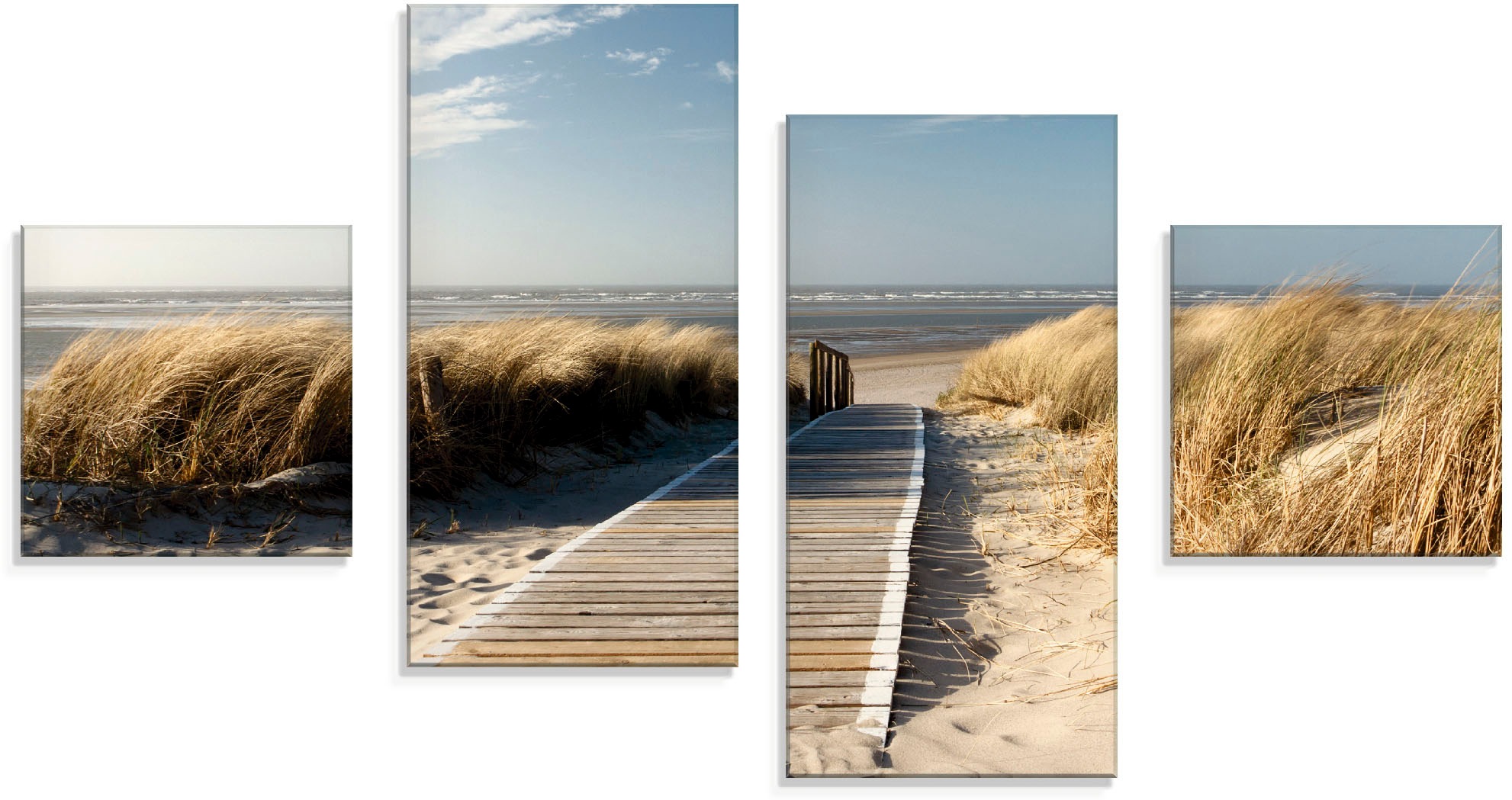 Artland Glasbild »Nordseestrand auf Langeoog - Steg«, Strand, (3 St.), in verschiedenen Grössen ...