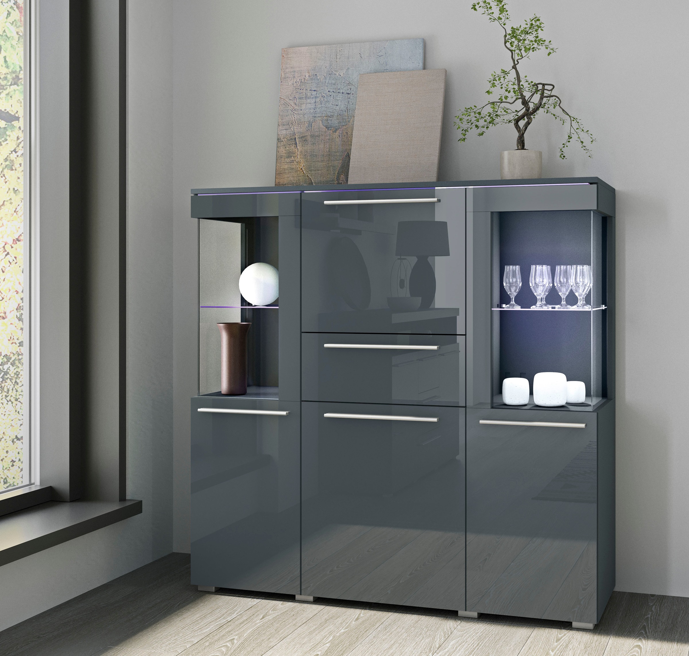 INOSIGN Highboard »India,Breite 130cm, stilvolle Hochkommode 3Türen ...