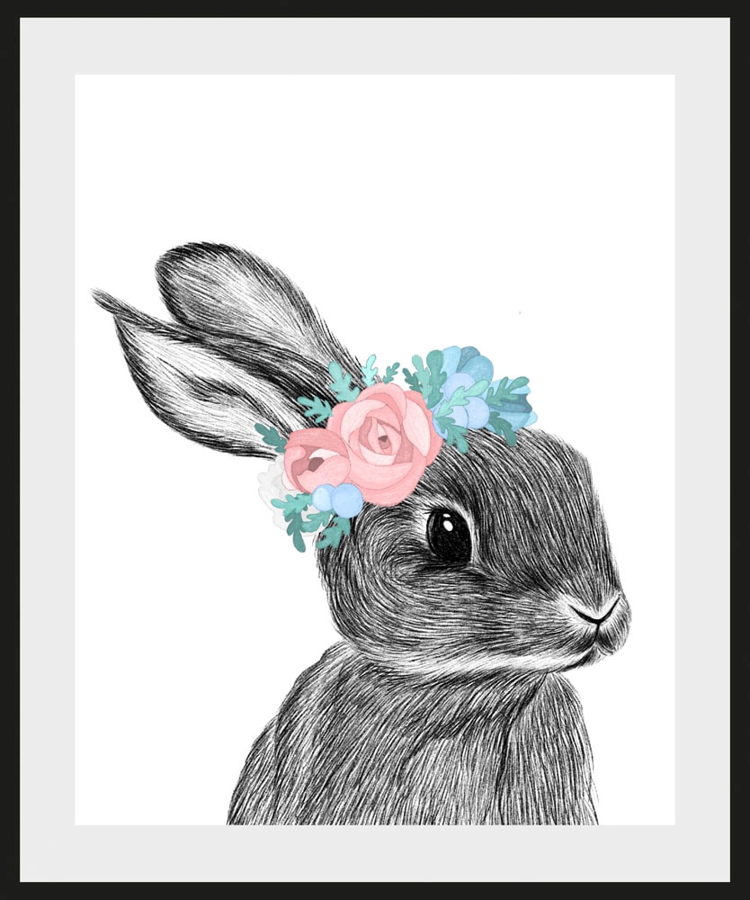 queence Bild »Albert«, Hase-Hasen-Haustiere-Kunst-Ostern-Blumen, (1 St.), mit Rahmen, schwarz ...